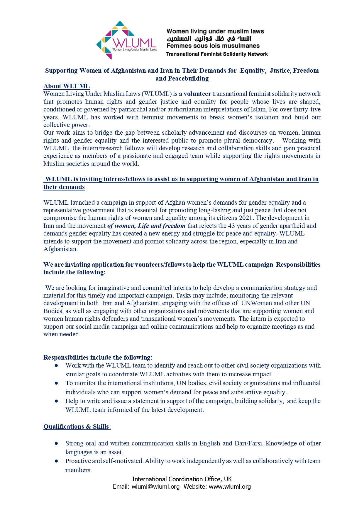 Internship and Fellowship Announcement: Campaign and Peacebuilding in ...